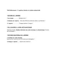 Exercices sur les médicaments : l'aspirine, l'histoire et la synthèse industrielle - Docsity