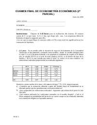 Examen econometria 2006 sin resolver - Exámenes de Econometría - Docsity