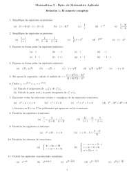 Ejercicios números complejos - Ejercicios de Matemáticas - Docsity