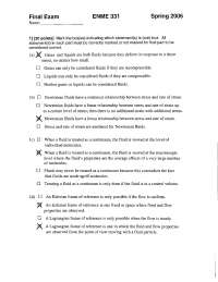5 Questions on Fluid Mechanics Final Exam | ENME 331 - Docsity