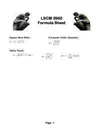 Square Root Rule and Economic Order quantity - Formulas Sheet | LSCM ...
