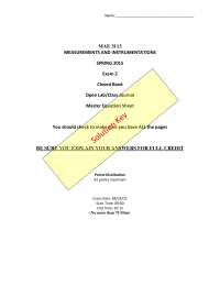 Exam 2 Solutions Key - Measurement and Instrumentation | MAE 3113 - Docsity