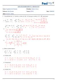 Lista de Exercícios de Álgebra Linear - Exercícios de Matrizes - Docsity