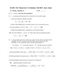 Homework 2 Solutions for Probability and Statistics I | MATH 3122 - Docsity