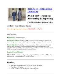 Financial Accounting Reporting Standards - Course Outline | ACCT 6110 ...