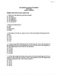 Past Exam Material - College Physics | PHYS 203A - Docsity