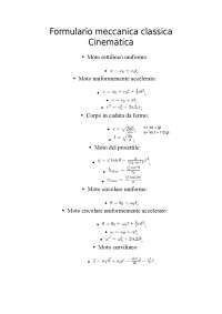 Formulario Meccanica classica - Cinematica+Dinamica - Docsity