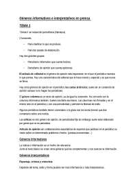 Teoría examen, Géneros informativos e interpretativos en prensa - Exámenes de Periodismo - Docsity