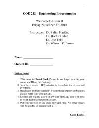 Engineering and Programming Exam 2 - Computer Programming Lab | COE 211 - Docsity