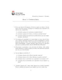 Hoja de problemas Combinatoria - Ejercicios de Matemática Discreta - Docsity