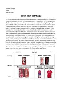 Ansoff matrix coca cola - Docsity