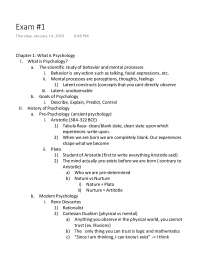 Review Sheet for Exam 1 - Introduction to Psychology | PSYC 2000 - Docsity
