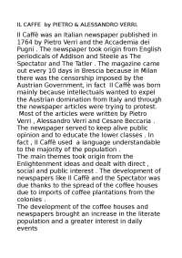 Il Caffè, rivista di Pietro e Alessandro Verri - Docsity