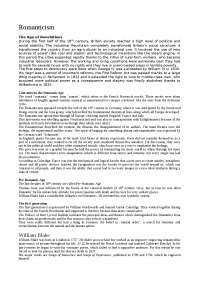 Romanticism: History, Literature (Blake, Wordsworth, Coleridge, Shelley ...