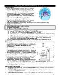 Cell structure and functions notes - Docsity