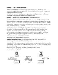 Analog Transmission in the Data Communication - Docsity