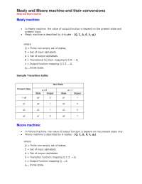 Moore and Mealy machine conversion - Docsity