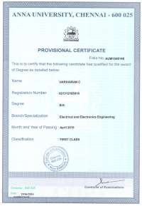 Provisional certificate | Thesis Electrical Engineering - Docsity