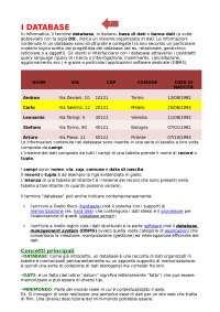 I database, caratteristiche e linguaggio sql - Docsity