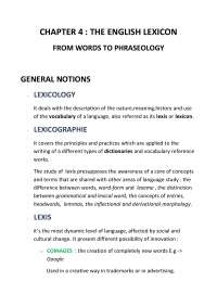 CH. 4 - A Handbook of Present-day English. Riassunto - Docsity