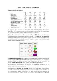 TEMA 2: HALÓGENOS (GRUPO 17 Características generales Estado natu - Ejercicios de Química ...