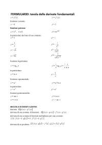 Formulario derivate fondamentali - Classi quinte secondaria - Docsity
