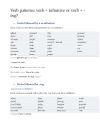 Verb patterns - Ejercicios de Idioma Inglés - Docsity
