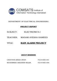Project report of rain sensor project | Thesis Electronics engineering | Docsity