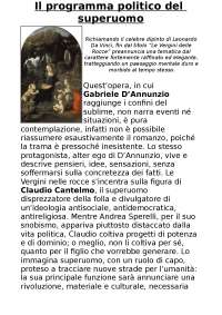 D'annunzio: il superuomo, la figura di Cantelmo | Esercizi di Italiano | Docsity