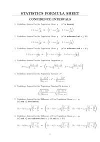 Statistics Formula Sheet - Docsity