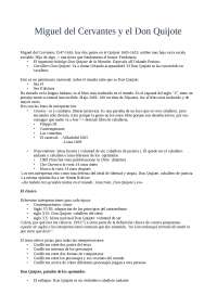 Miguel del Cervantes y Don Quijote - Docsity