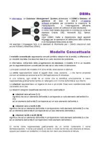 DBMS, Modello Concettuale, Modello logico, gestione sql - Docsity