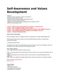 Self Awareness and Values Development - Docsity