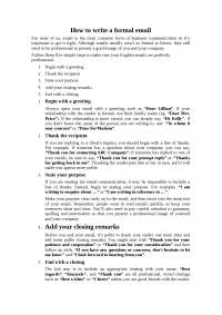 FORMAL EMAIL B2 EXAMPLE - Docsity