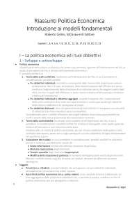 Riassunti Politica Economica - Introduzione ai modelli fondamentali - Docsity