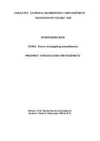 Strategijski menadzment | Završni radovi' predlog Strateški menadžment - Docsity
