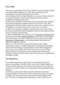 THE AESTHETICISM, OSCAR WILDE, THE PICTURE OF DORIAN GRAY - Docsity