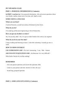 Pet speaking exam Part 1 - 2 - Docsity