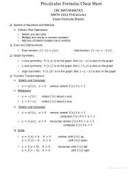 Precalculus formulas cheat sheet | Cheat Sheet Mathematics - Docsity