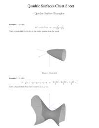 Quadric surfaces cheat sheet - Docsity