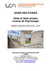 Guide des etudes 2ème et 3ème années - Licence de Psychologie 2018-2019 - Docsity