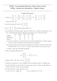 Lista de atividades Algebra Linear | Exercícios Geometria Analítica e Álgebra Linear - Docsity