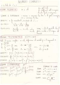 Formulario su numeri complessi in forma algebrica, trigonometrica ed esponenziale - Docsity