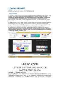 ¿Qué es el SNIP? El Sistema Nacional de Inversión Pública (SNIP): - Docsity