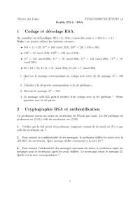 TD RSA cryptographie | Exercises Computer Security | Docsity