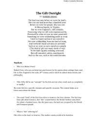 Analysis of The Gift Outright, by Robert Frost - Docsity