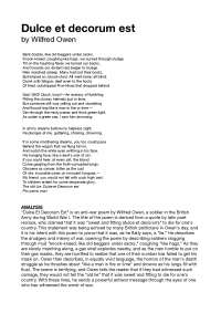 Dulce et Decorum Est, by Wilfred Owen - Docsity