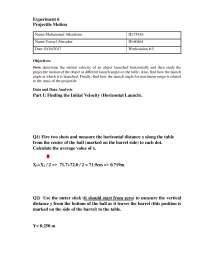 Physics Lab report on Projectile Motion - Docsity