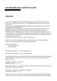 Programmazione Dai Record Agli Oggetti In Java Dispense Di