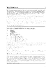 Formule fogli di calcolo | Esercizi di Elementi di Informatica | Docsity